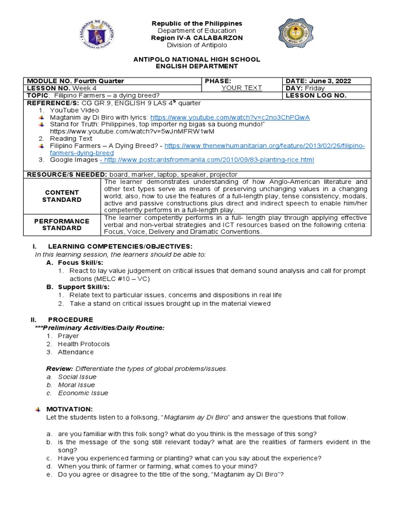 ENGLISH 9-MELC-React To Lay Value Judgement On Critical Issues-Cristo, Joy Mariette B. | PDF ...