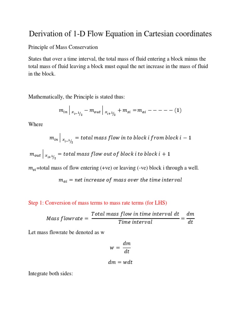 Derivation of 1-D Flow Equation in Cartesian Coordinates-2 | Download ...