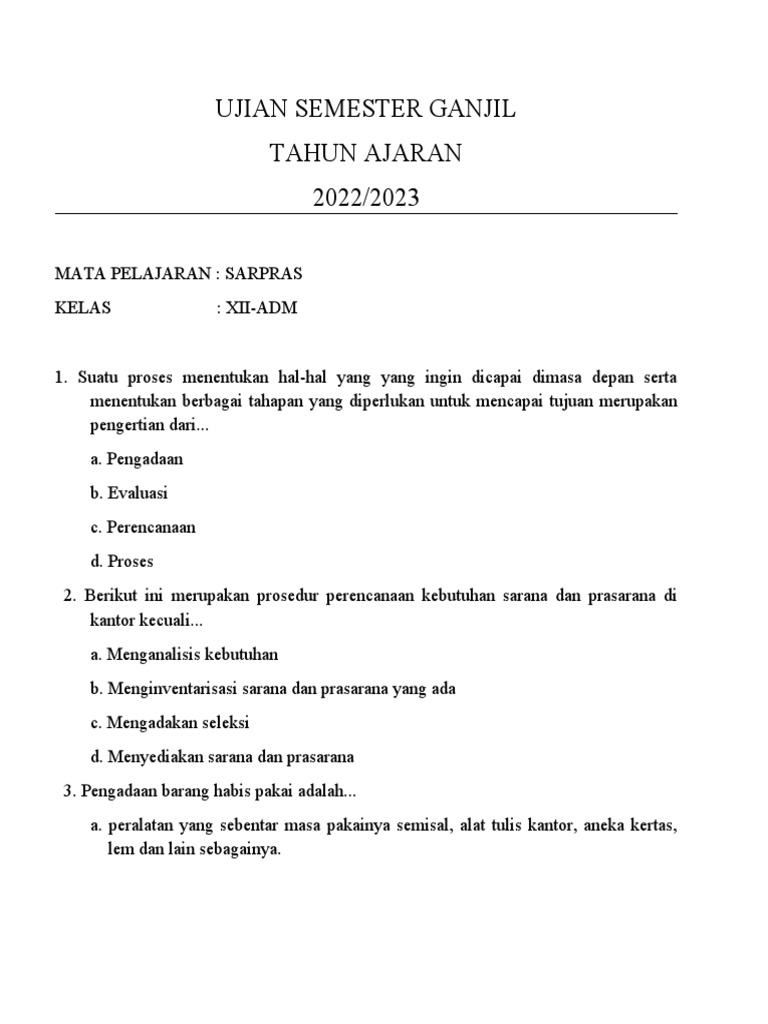 Soal Sarpras Kelas Xii 2022 | PDF Soal Sarpras Kelas Xii 2022 | PDF