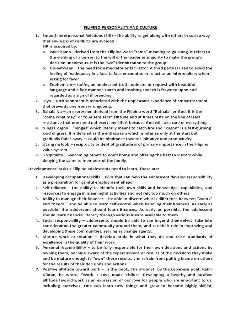 Filipino Personality Traits and Development | PDF | Self Esteem ...