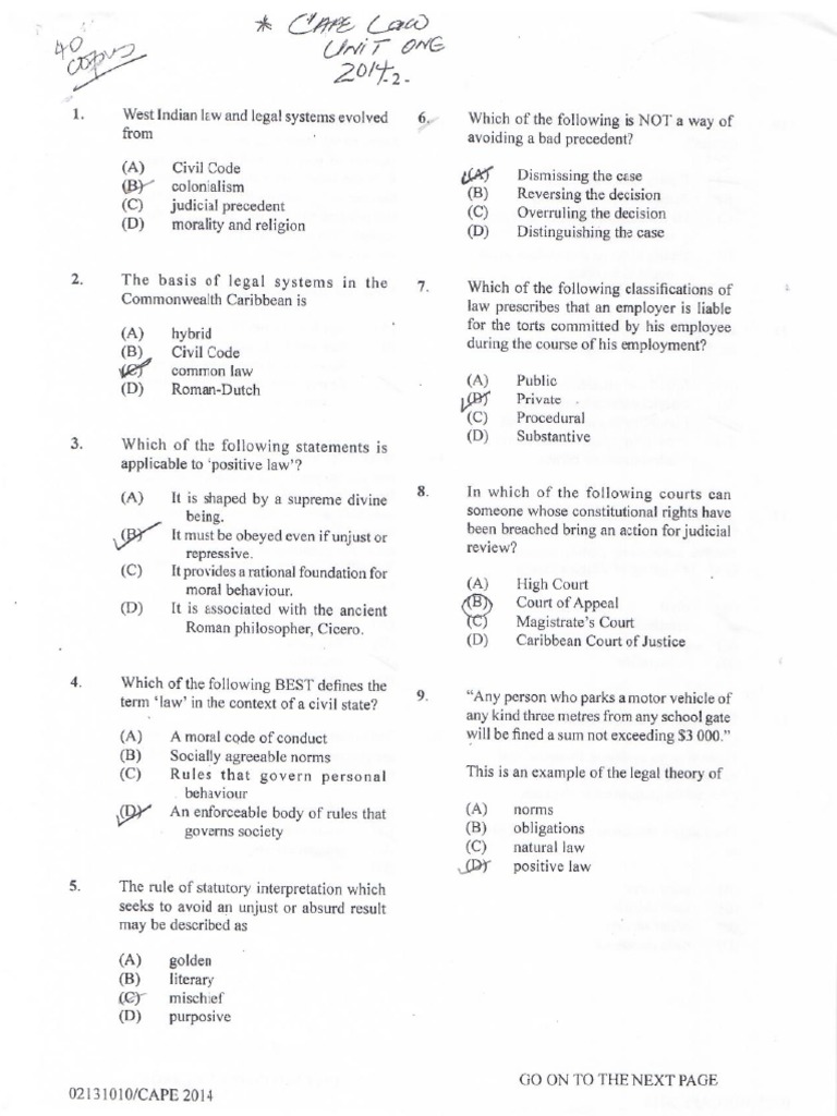 2014 - Law Unit 1 PP1 | PDF