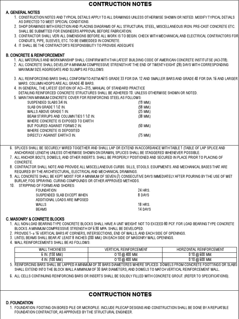A. General Notes | PDF | Concrete | Structural Steel