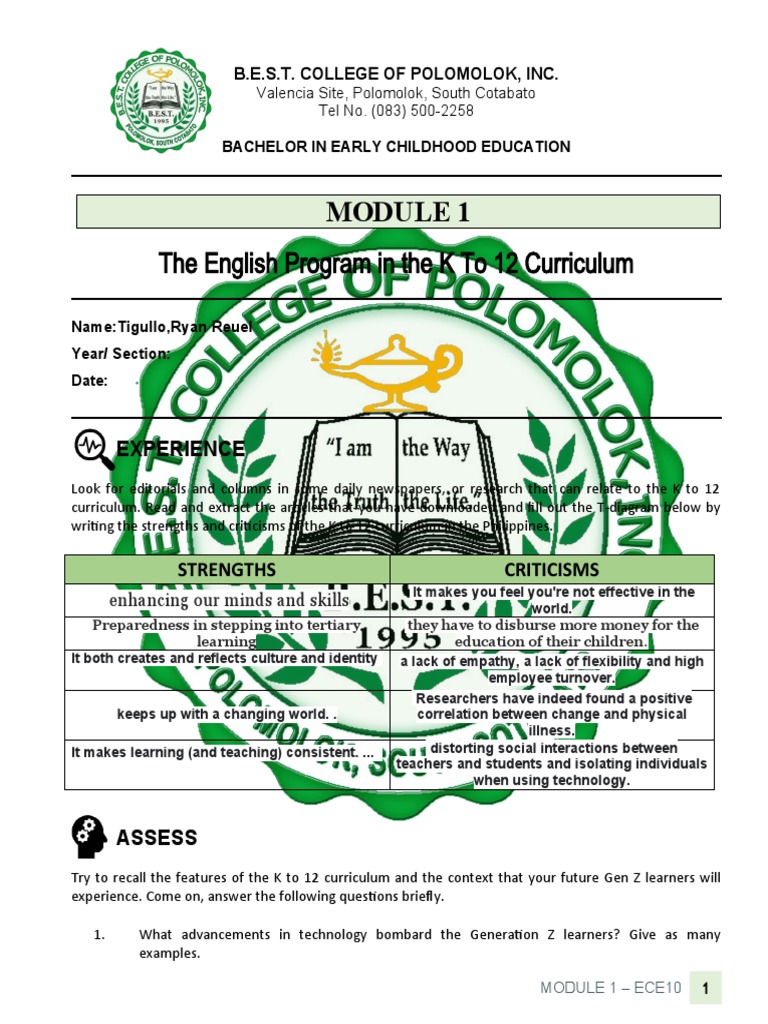Module 1 Assessment 2 Pdf Cebu Cognition