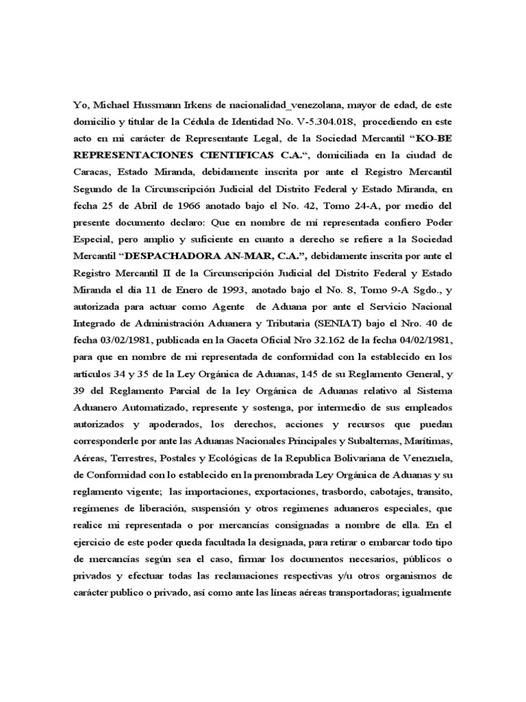 Nuevo Modelo de Poder Notariado Especial | PDF | aduana | Justicia