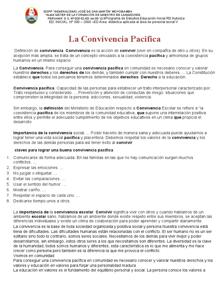 La Convivencia Pacifica Pdf Sociedad Sicología
