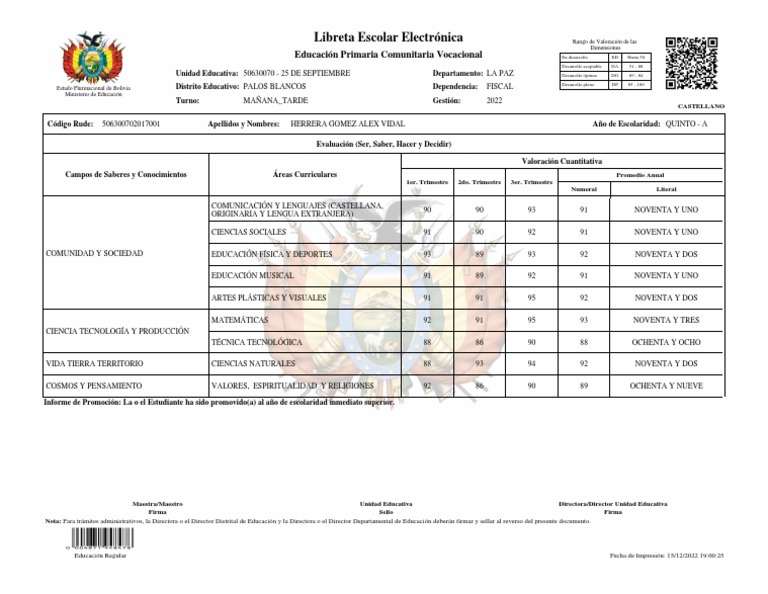 Libreta Escolar Electrónica: Educación Primaria Comunitaria Vocacional | PDF