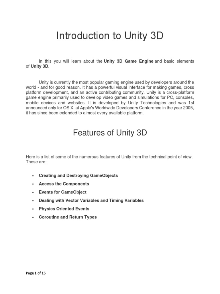 Introduction To Unity 3d 101 Only In Ama Pdf Unity Game Engine