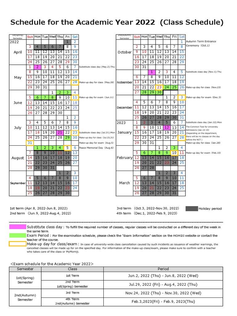 Schedule For The Academic Year 2022 (Class Schedule) | PDF | Schools ...