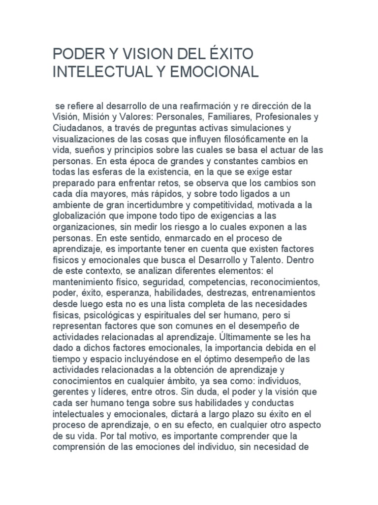 Poder y Vision Del Éxito Intelectual y Emocional | PDF