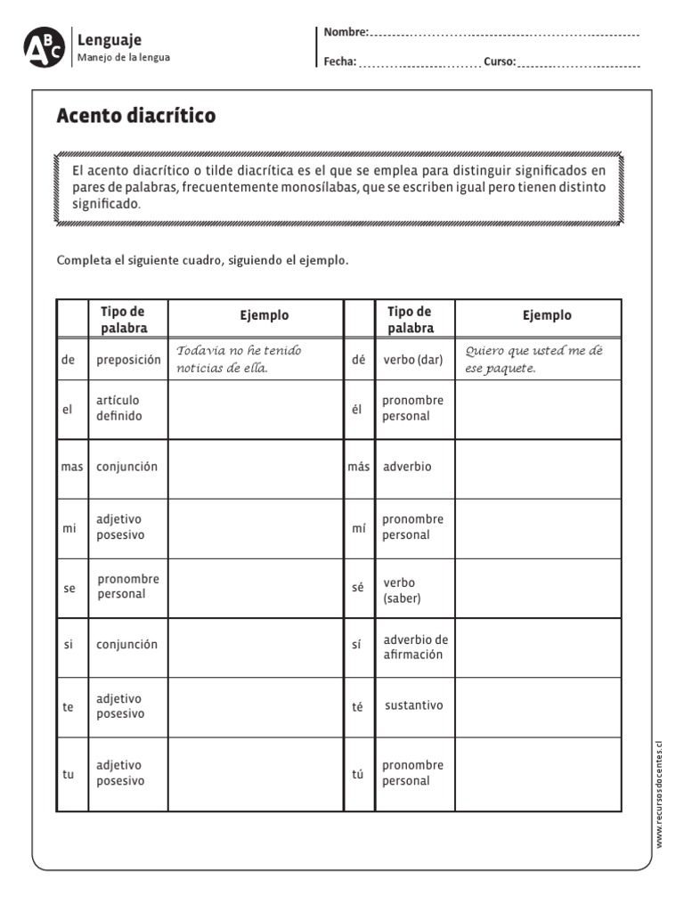 Acento Diacrítico en Castellano | PDF | Artes del Lenguaje y Comunicación