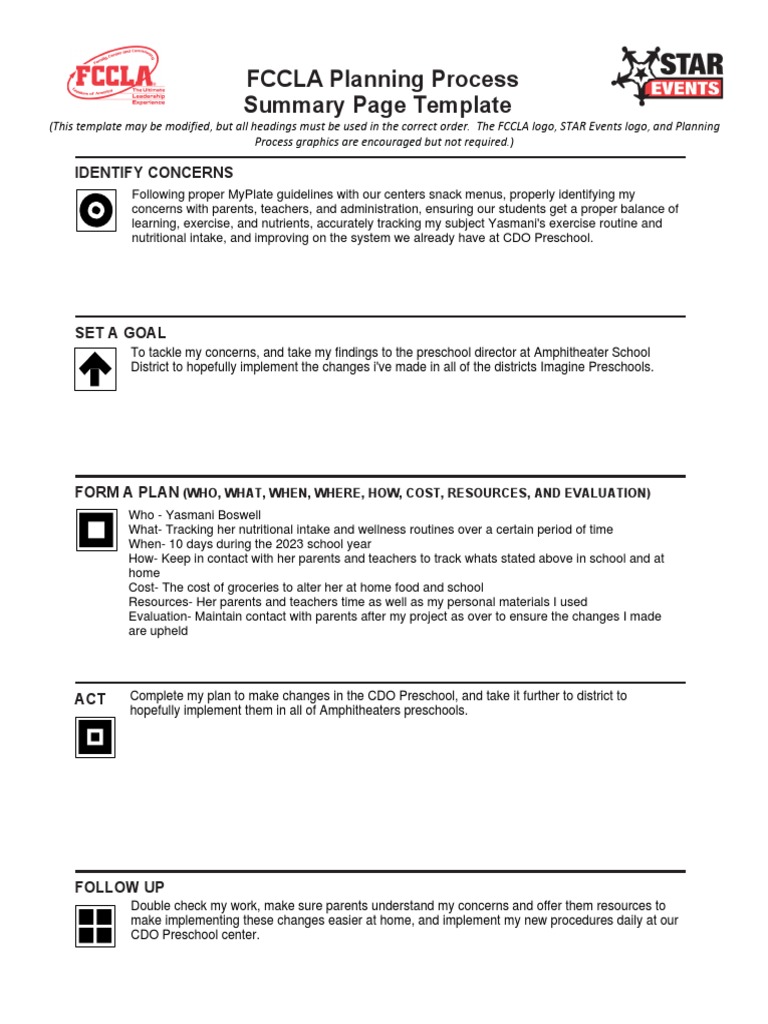 PlanningProcessSummary PageTemplate Fillable | PDF | Preschool