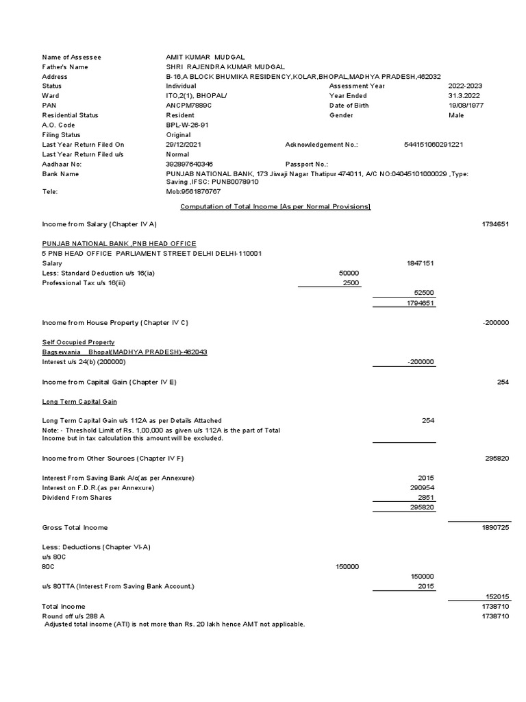 Amit Kumar Mudgal Computation | PDF | Alternative Minimum Tax | Dividend