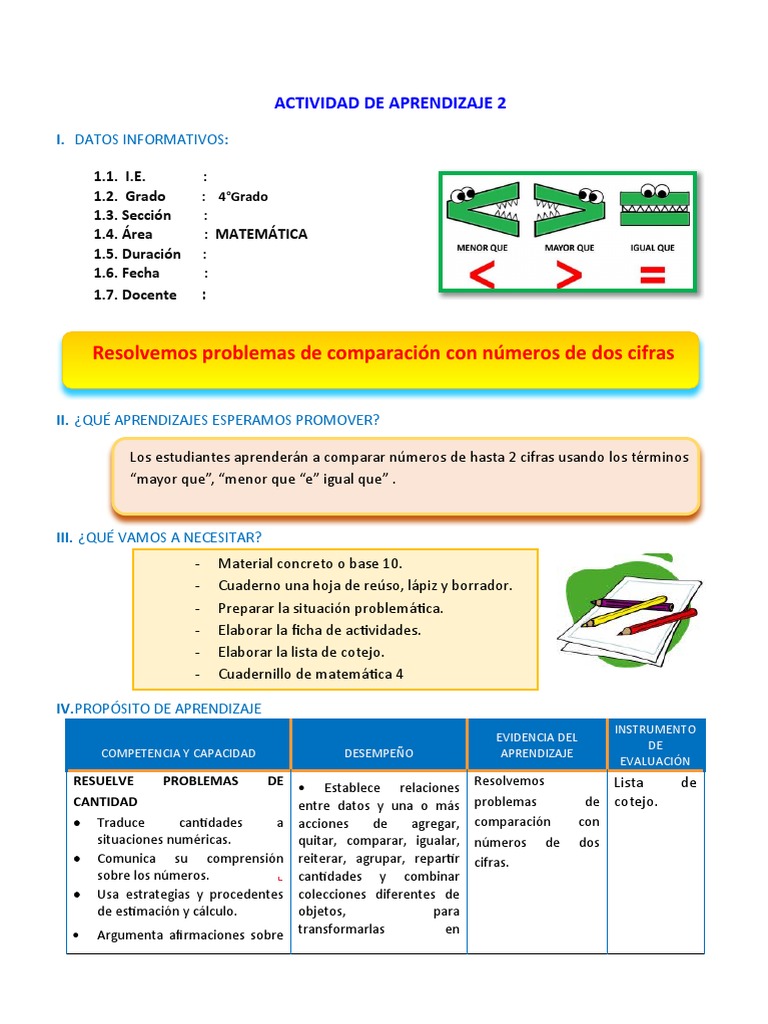 D2 A1 SESION MAT. Resolvemos Problemas de Comparación Con Números de ...
