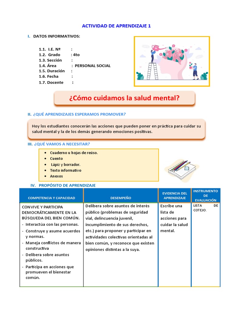 D1 A2 SESION PS. ¿Cómo Cuidamos La Salud Mental | PDF | Salud mental ...