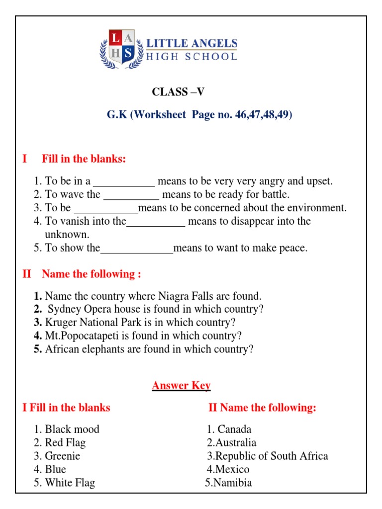 Grade 5 G.K. Worksheet | PDF