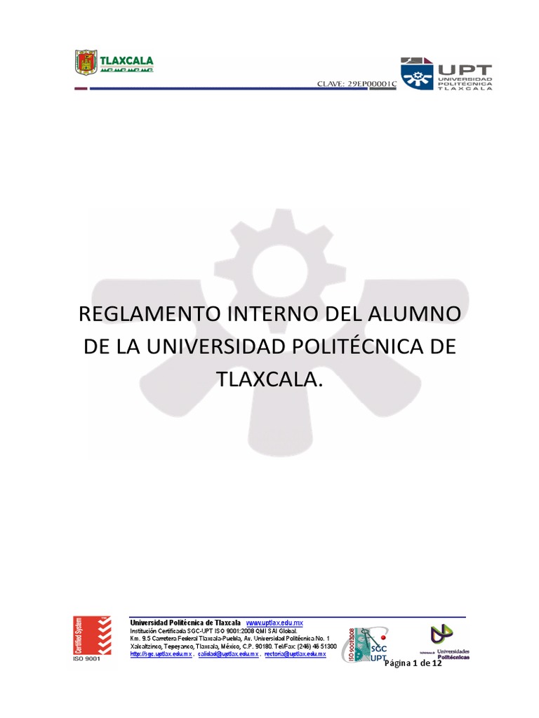 Reglamento Interno del Alumno UPTLAX | PDF | Evaluación | Universidad