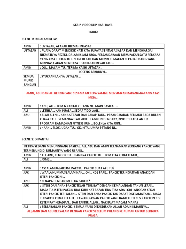Skrip Video Klip Hari Raya | PDF