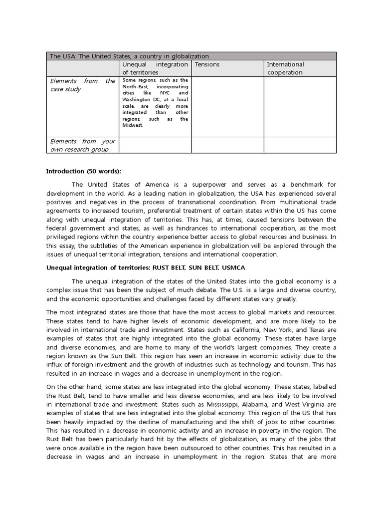 The USA, A Country in Globalization | PDF | Globalization | The United ...