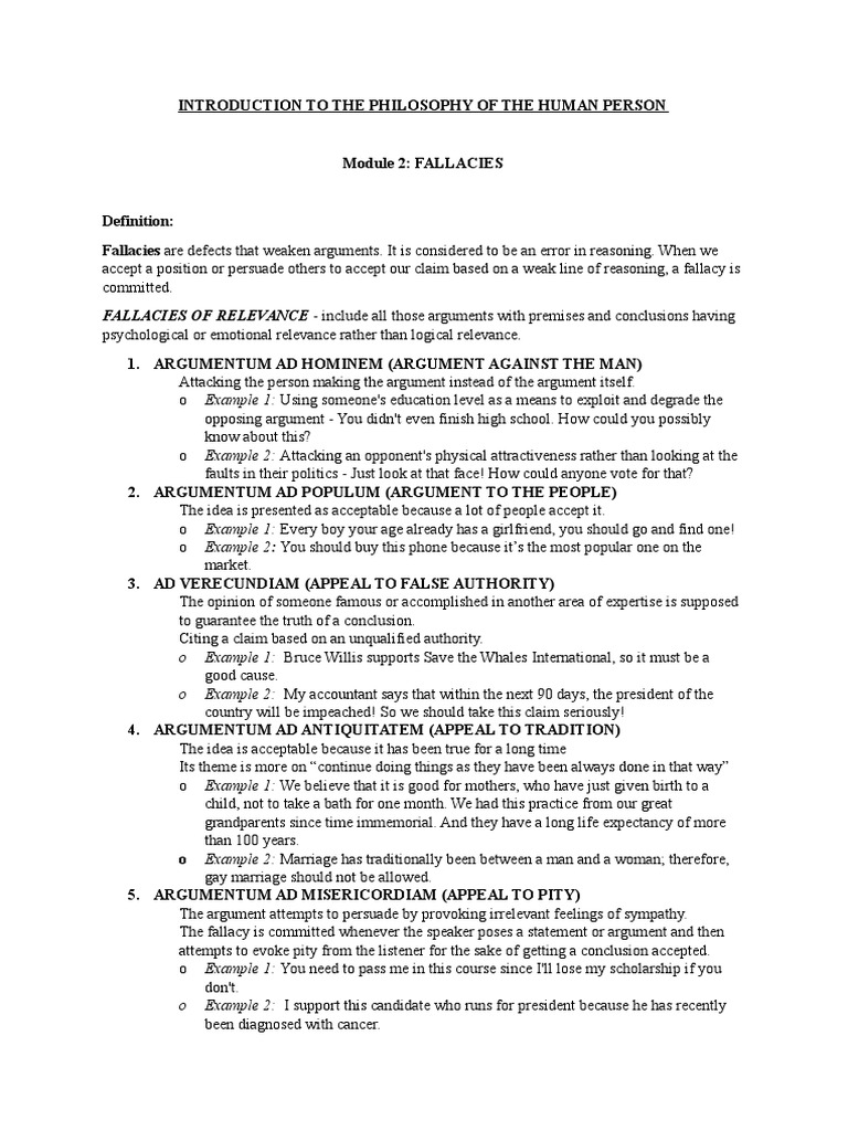 FALLACIES | PDF | Argument | Fallacy