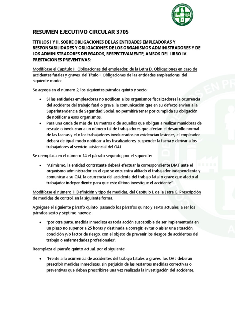 Resumen Circular 3705 | PDF