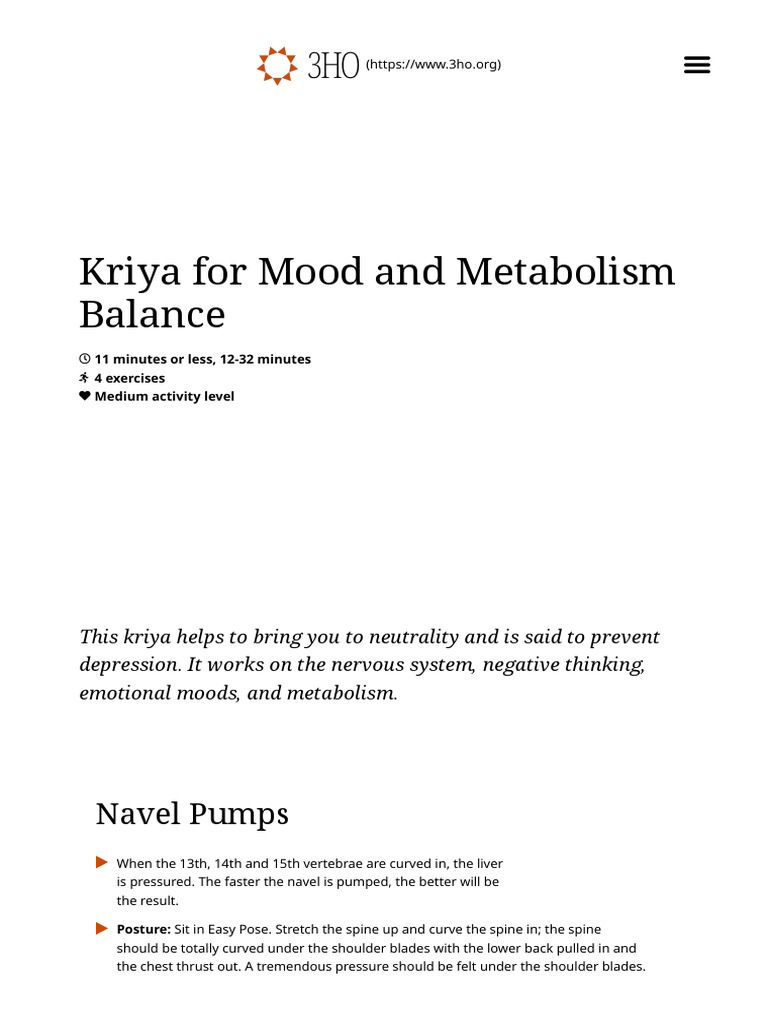 Kriya For Mood and Metabolism Balance - 3HO International | PDF ...