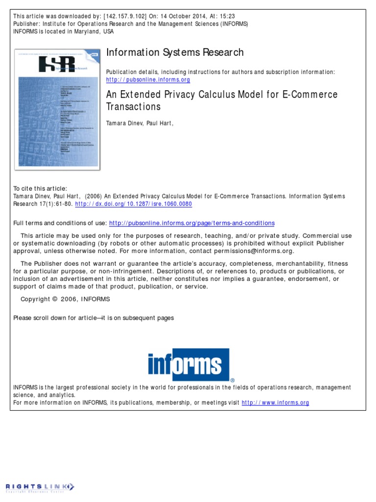 An Extended Privacy Calculus Model For E-Commerce Transactions | PDF ...
