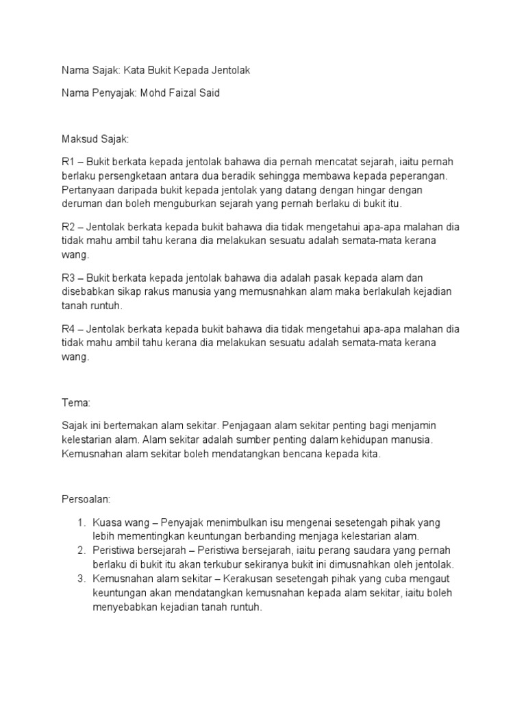 Kata Bukit Kepada Jentolak | PDF