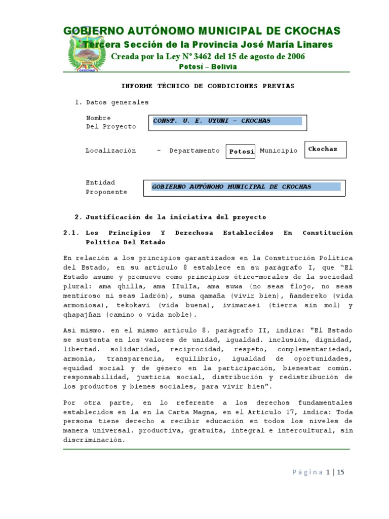 Itcp Ue Uyuni | PDF | Bolivia | Infraestructura