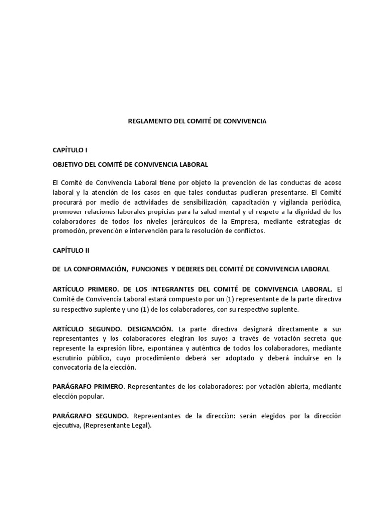 Reglamento de Comité de Convivencia Laboral | PDF