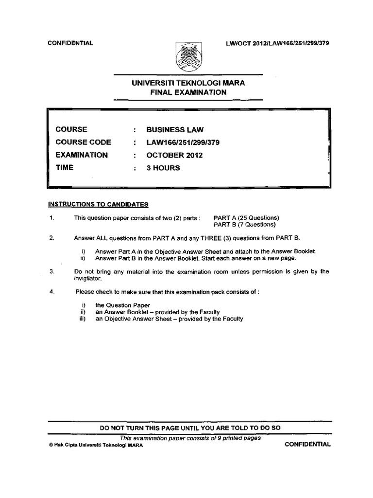 Pyq Oct 2012 | PDF | Cheque | Contract Law