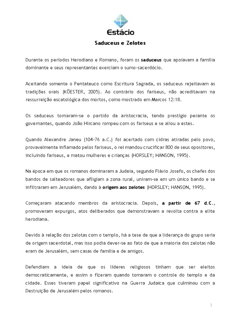 Saduceus e Zelotes | PDF | História | Religião e Espiritualidade