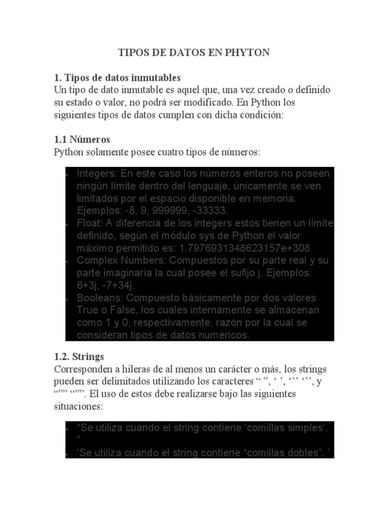 Tipos de Datos en Phyton | PDF | Python (lenguaje de programación) | Cadena (informática)