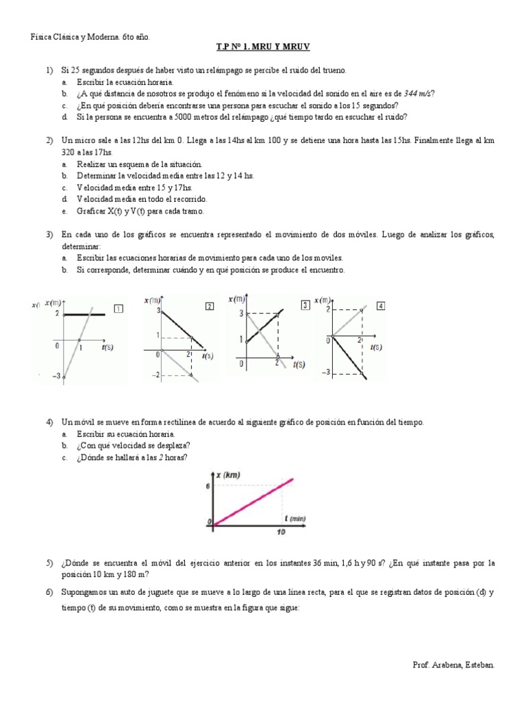 MRU y MRUV: Ejercicios y Gráficas | PDF | Velocidad | Aceleración