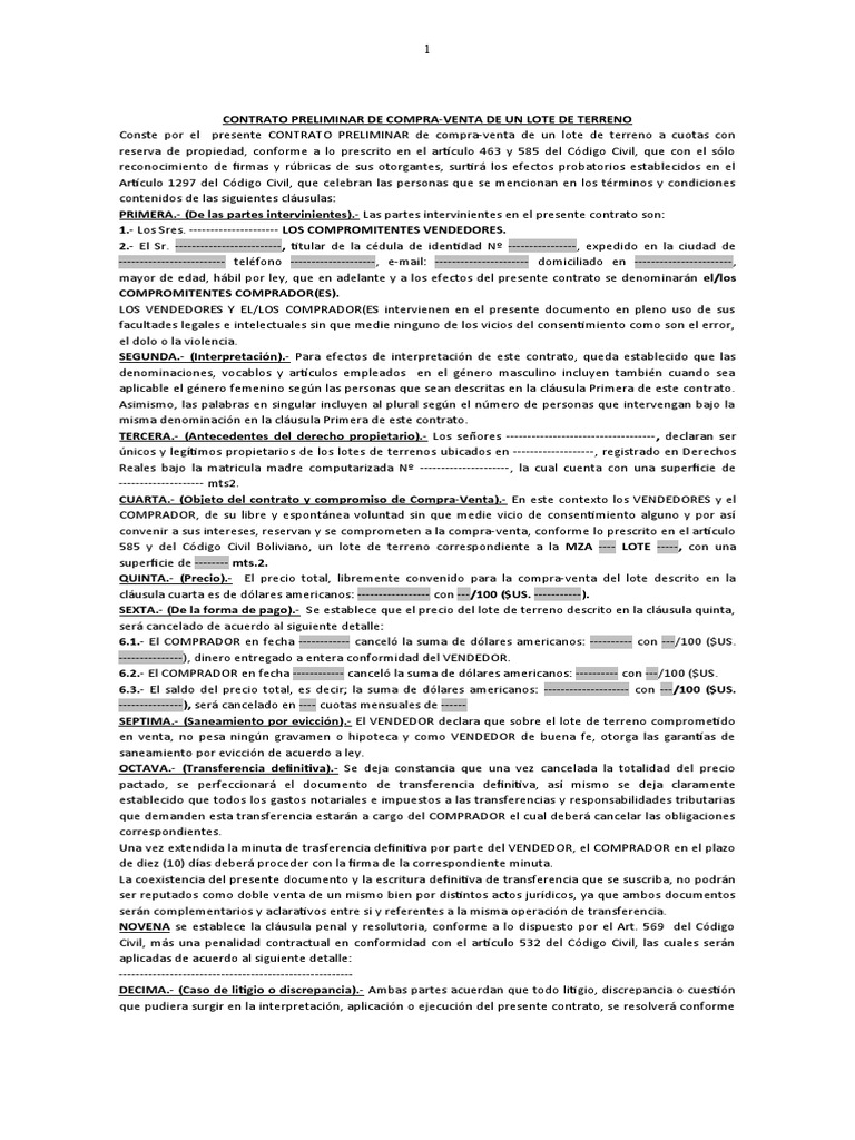 Modelo De Contrato Con Reserva De Propiedad Descargar Gratis Pdf