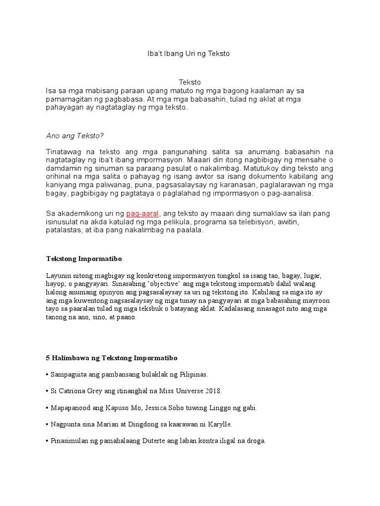 Ano Ang Teksto?: Pag-Aaral | PDF