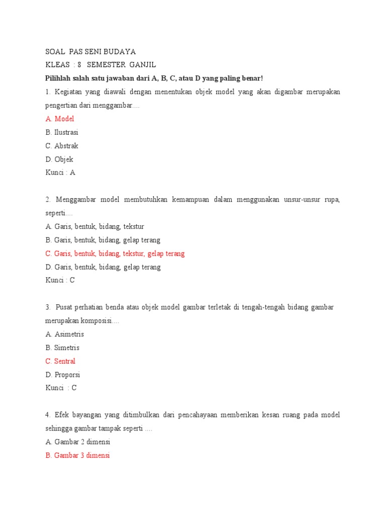 SOAL PAS SENI BUDAYA Kls 8 Fix | PDF