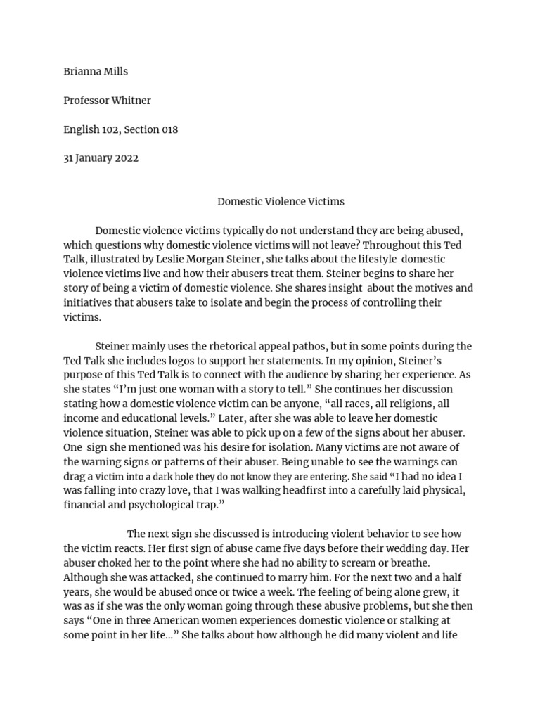 Ted Talk - Rhetorical Analysis | PDF | Domestic Violence | Violence