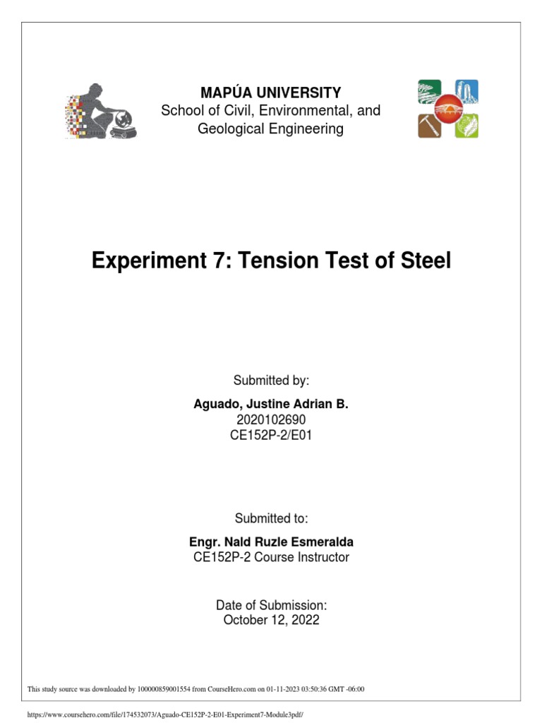 Experiment 7: Tension Test of Steel: School of Civil, Environmental ...