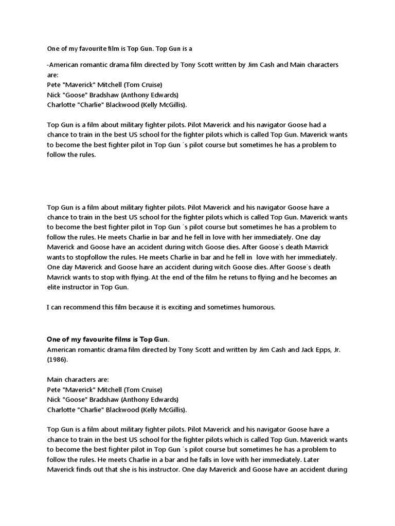 One of My Favourite Film Is Top Gun | PDF