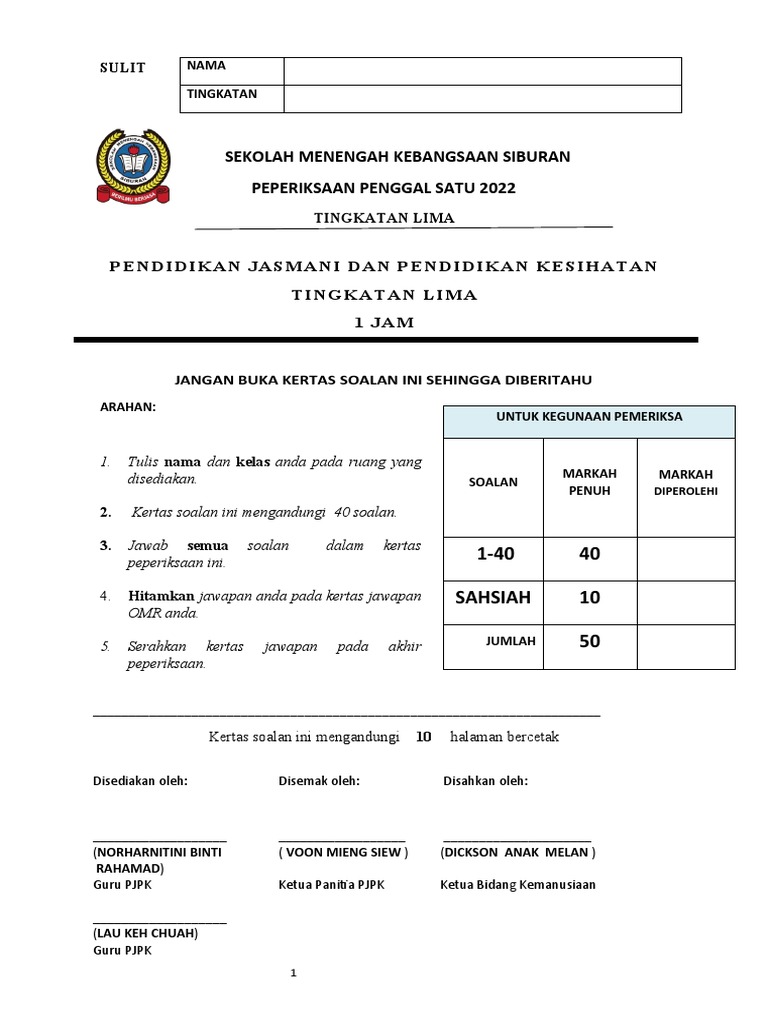 Pendidikan Jasmani Dan Kesihatan Tingkatan 5 | PDF