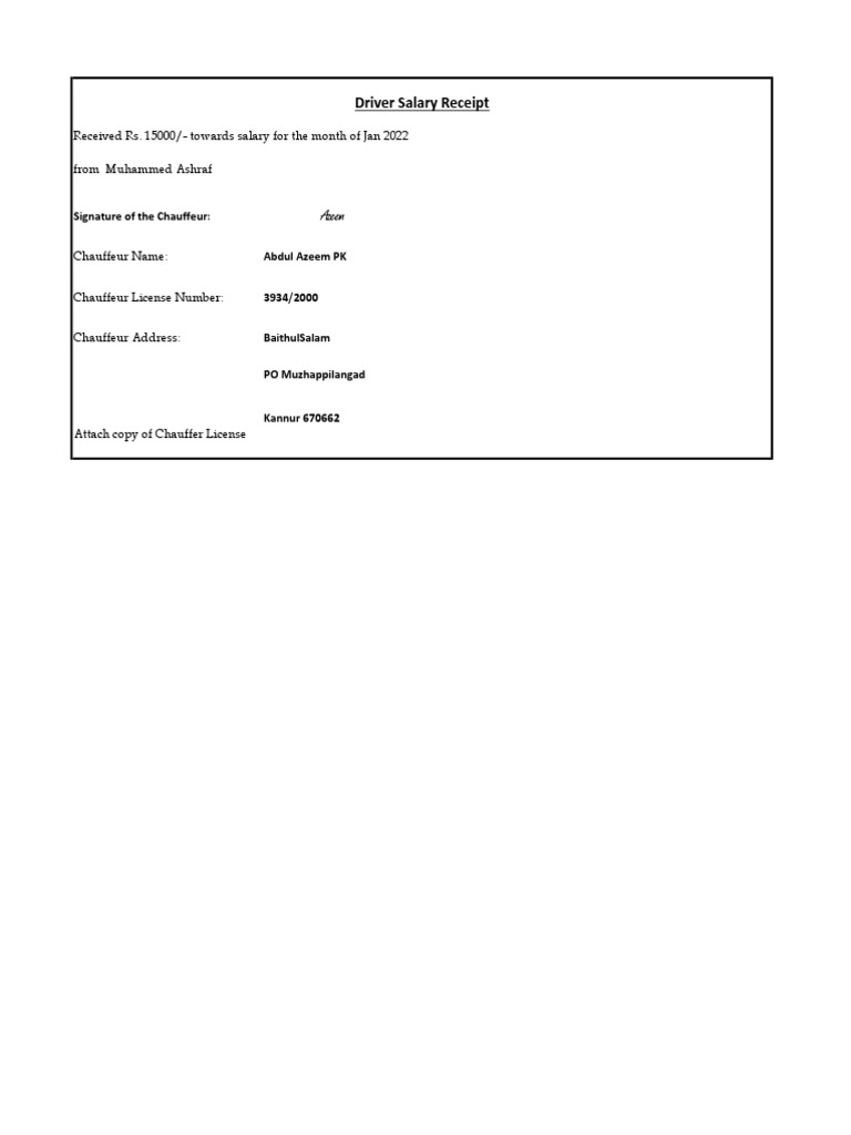Driver Salary Receipt | PDF