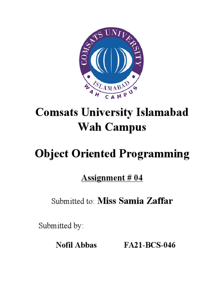 Comsats University Islamabad Wah Campus Object Oriented Programming ... Comsats University Islamabad Wah Campus Object Oriented Programming ...