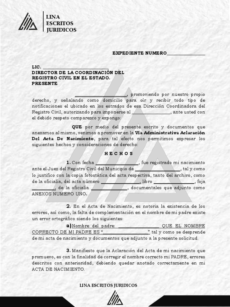 Aclaracion de Acta de Nacimiento Escrito | PDF | Certificado de nacimiento | Instituciones sociales