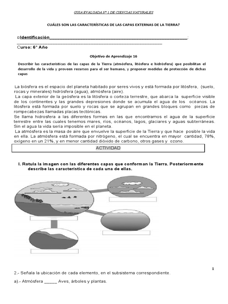 Guía sobre Capas de la Tierra 6° Básico | PDF | Tierra | Atmósfera