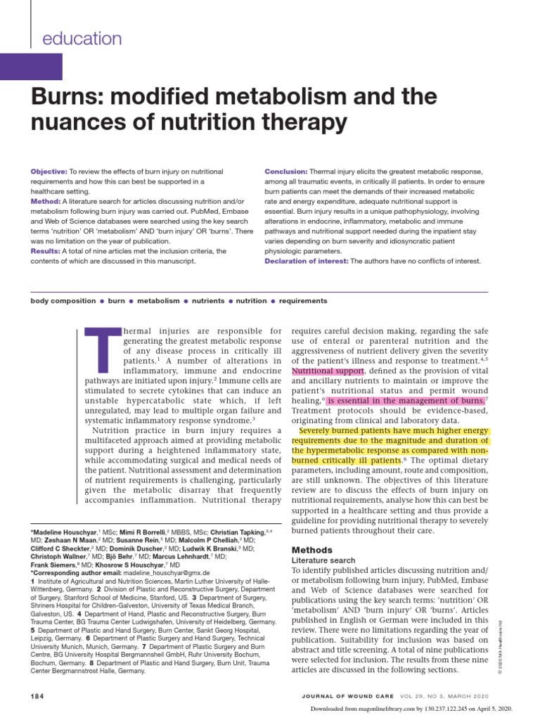 Burns Modified Metabolism and The Nuances of Nutrition Therapy | PDF ...
