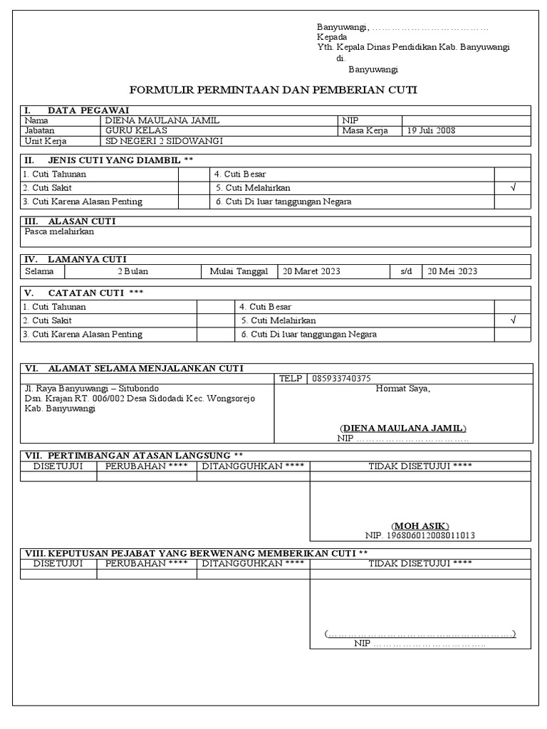 Formulir Permintaan Dan Pemberian Cuti PPPK | PDF