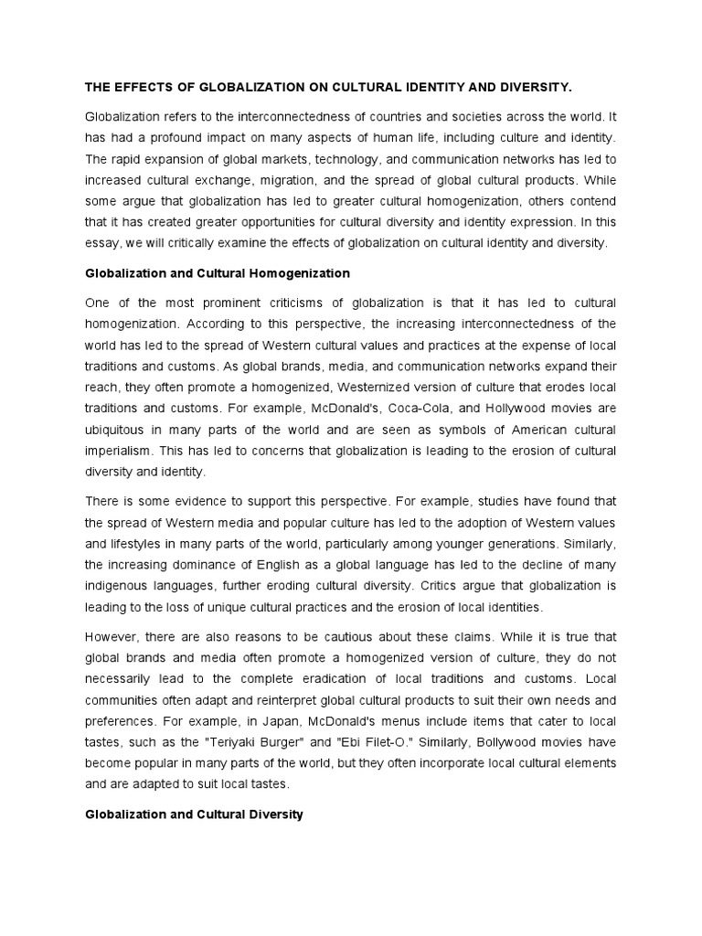 The Effects of Globalization On Cultural Identity and Diversity | PDF ...