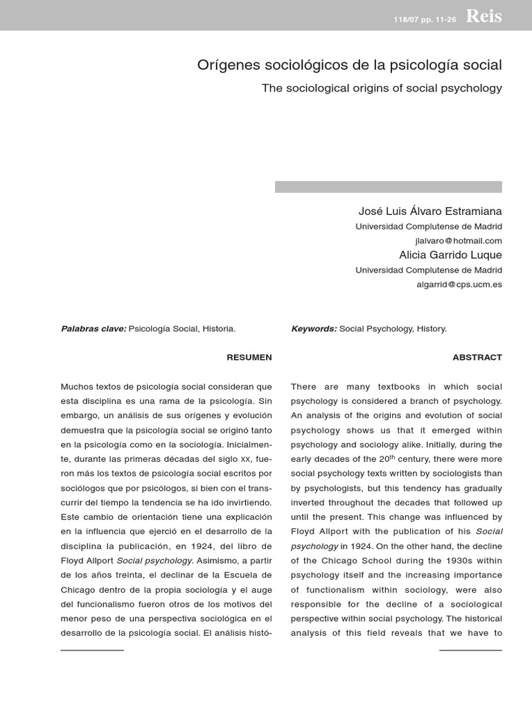 Orígenes sociológicos de la psicología social. Álvaro Estramiana, José Luis; Garrido Luque ...