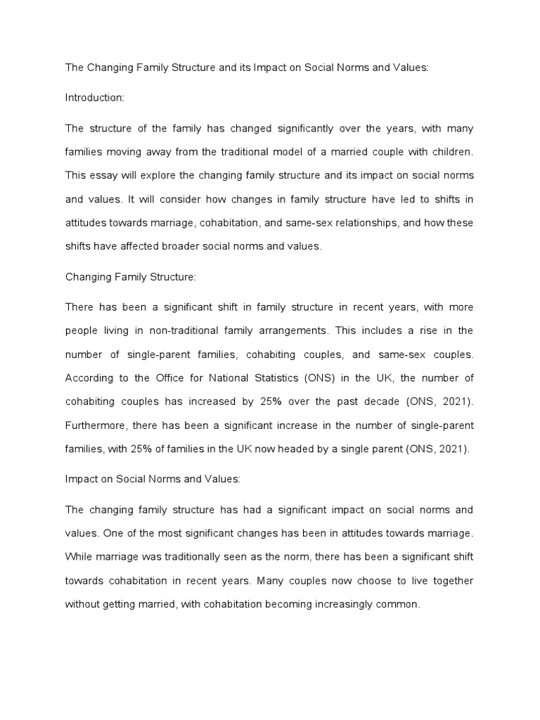 The Changing Family Structure and Its Impact On Social Norms and Values ...