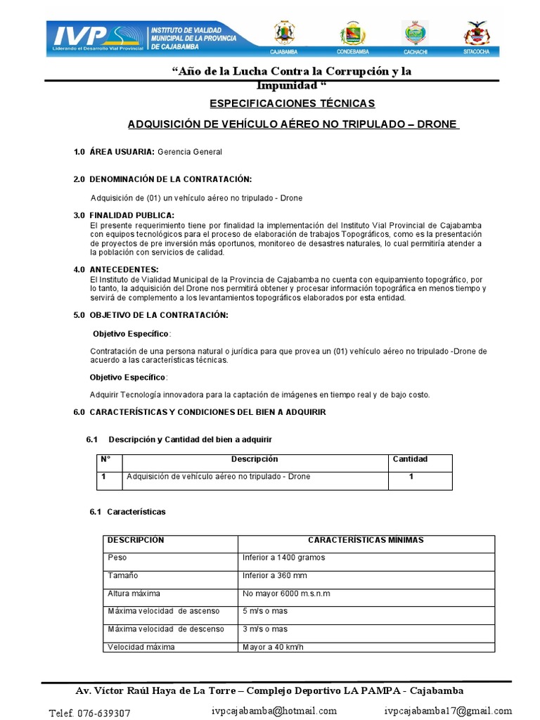 Especificaciones Tecnicas Drone | PDF | Vehículo aéreo no tripulado | Informática